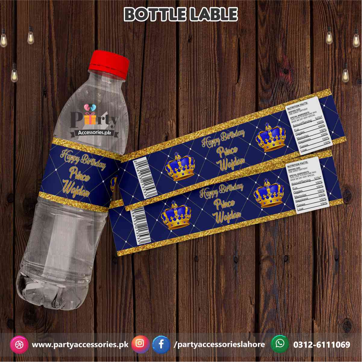 Customized Prince birthday theme party bottle label wraps for table de ...