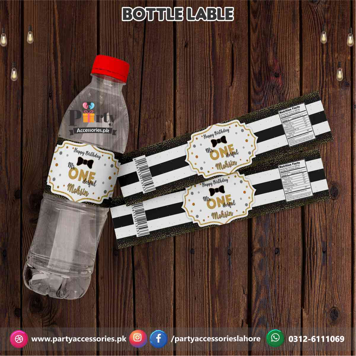 Customized Onederful birthday theme party bottle label wraps for table ...