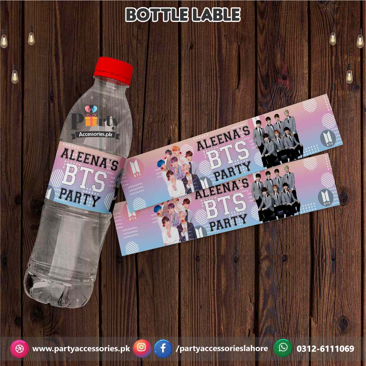 Customized BTS birthday theme party bottle label wraps for table decor ...
