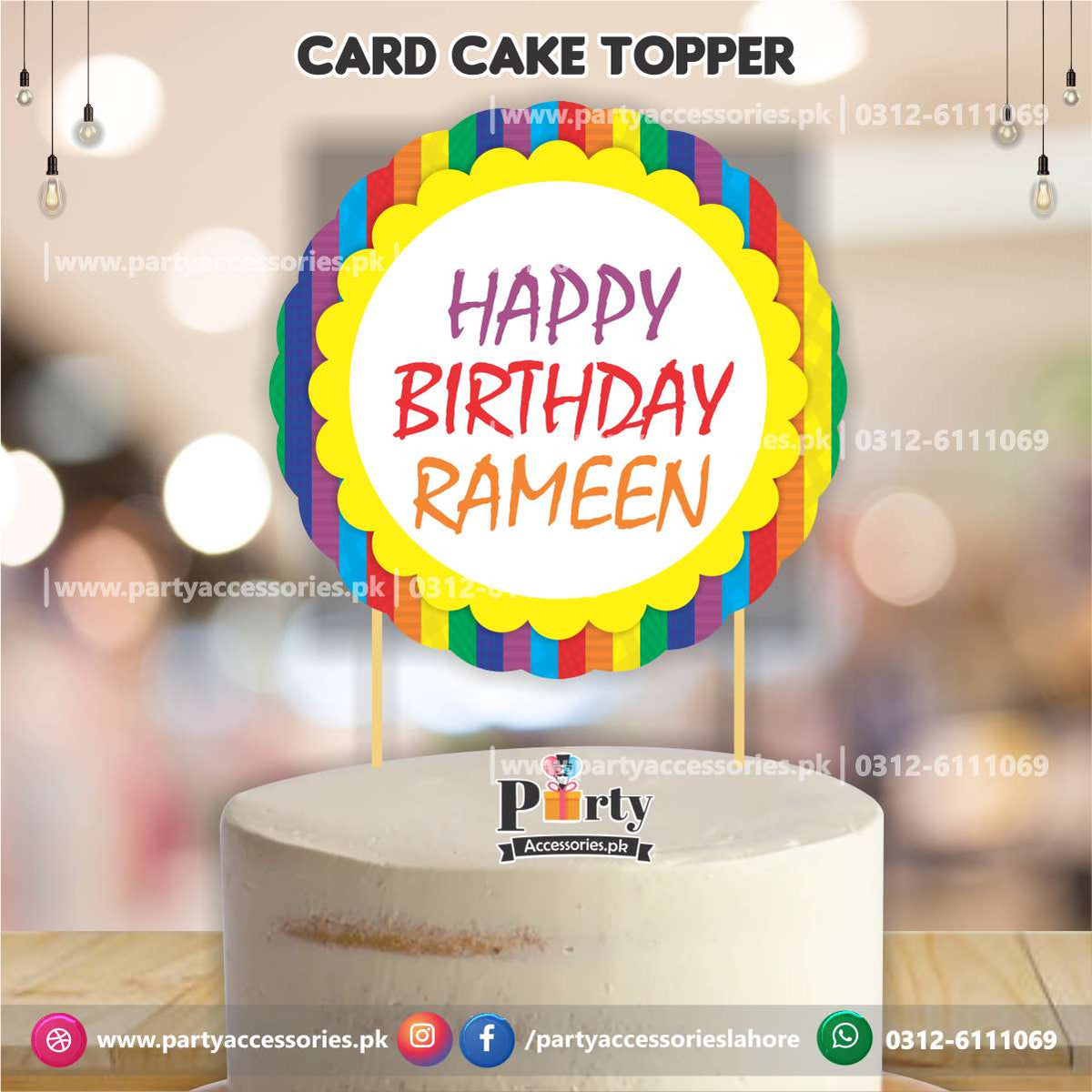 Rainbow theme birthday party card cake topper – PartyAccessories.pk