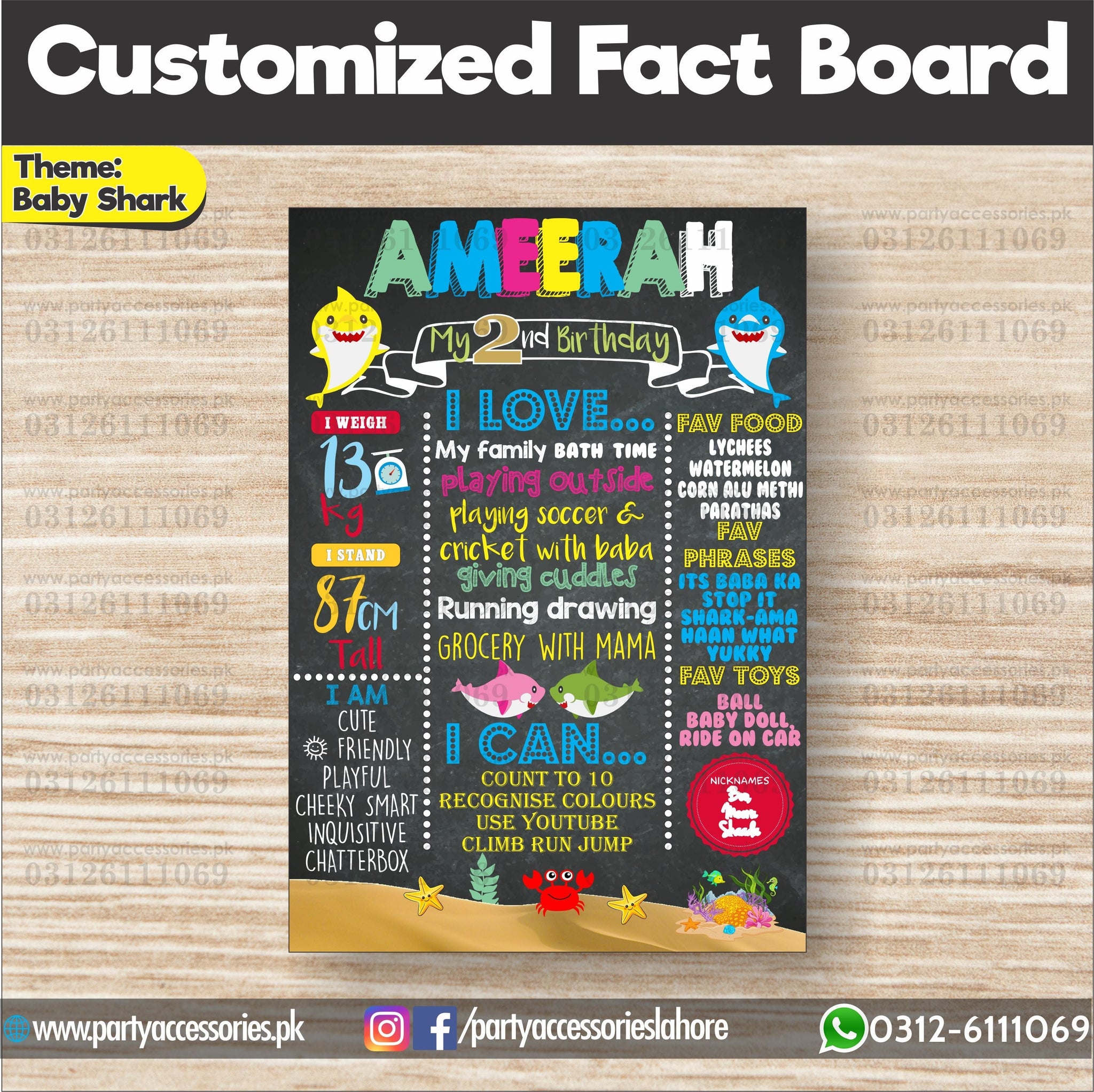 Baby shark theme first birthday | Customized Fact board ...