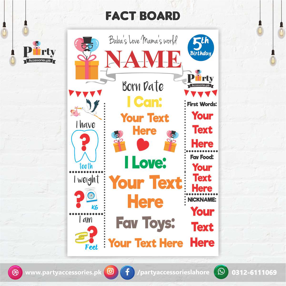 Customized birthday Fact board / Milestone Board in White ...