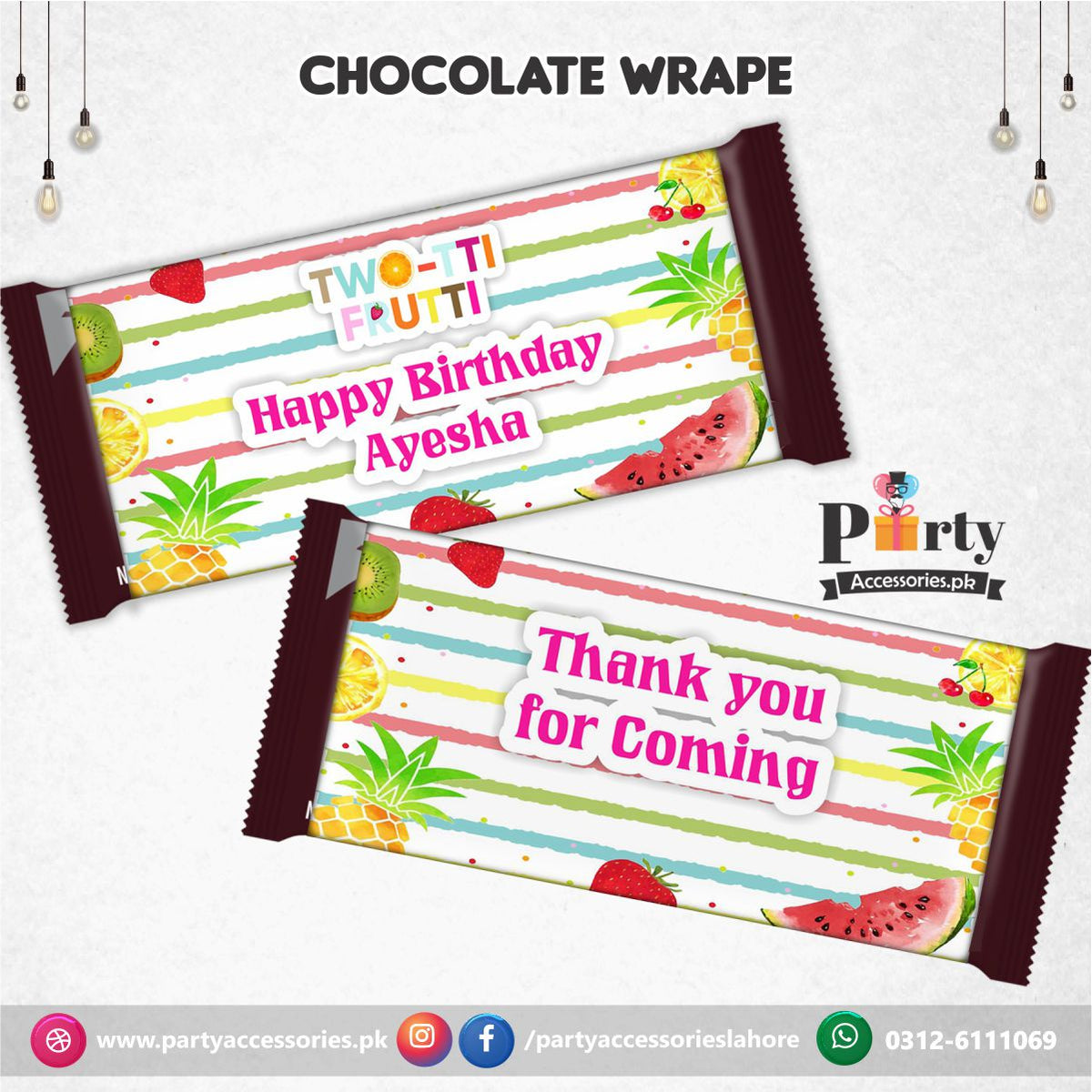Customized Tutti Fruiti theme chocolate wraps Multi strips (6 pcs ...