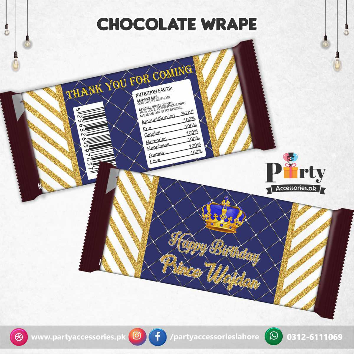 Customized chocolate wraps in Crown Prince birthday theme (6 pcs ...