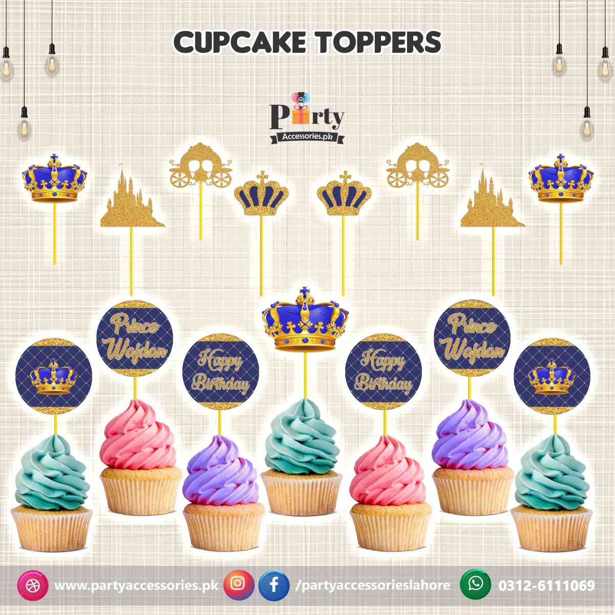 Prince theme birthday party cupcake toppers set – PartyAccessories.pk