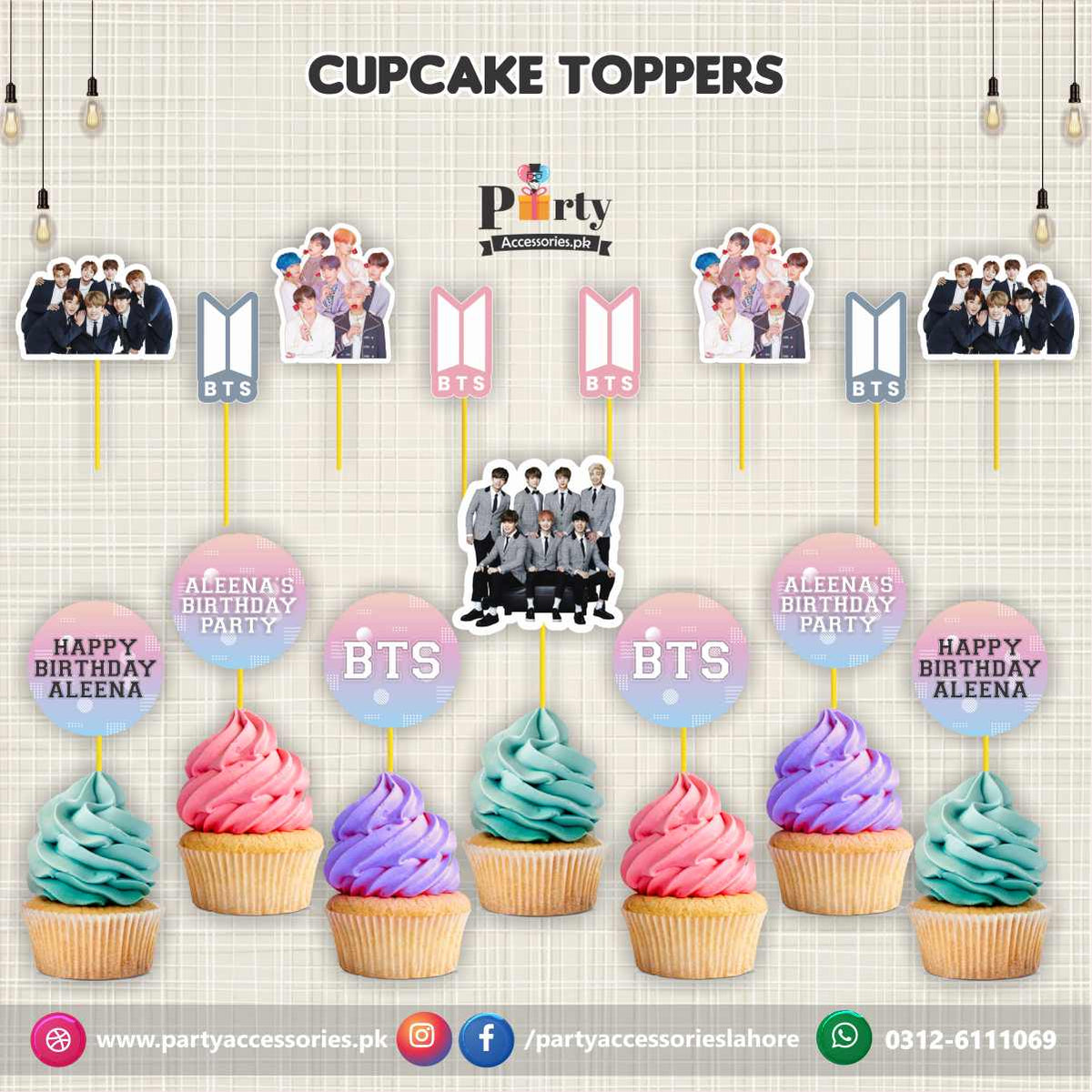 BTS theme birthday party cupcake toppers set – PartyAccessories.pk