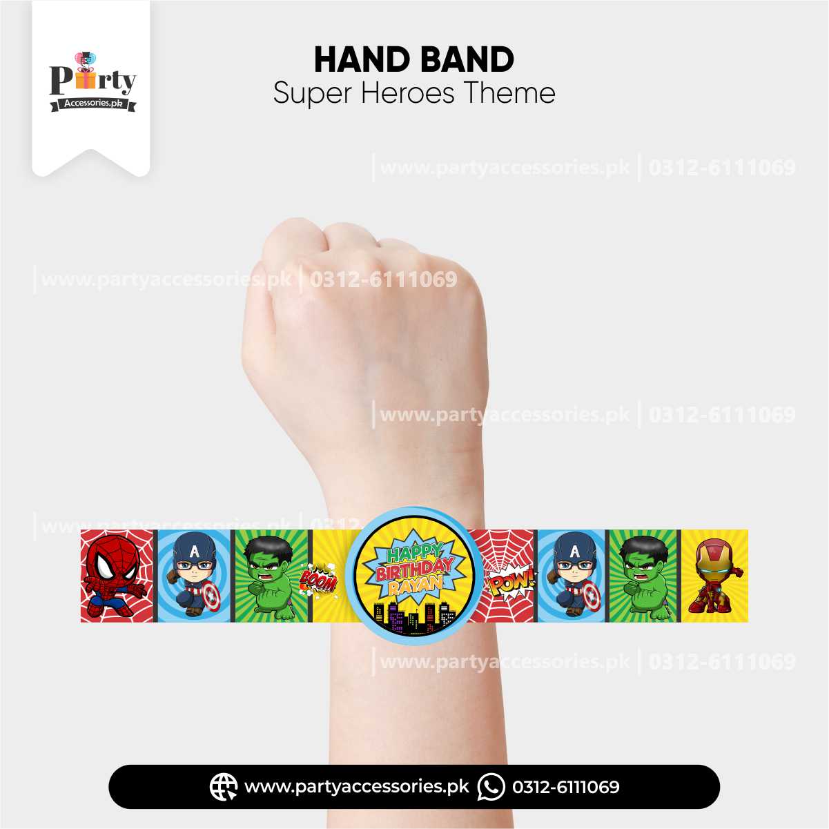 Super heroes theme party celebrations | Customized hand / wrist band ...