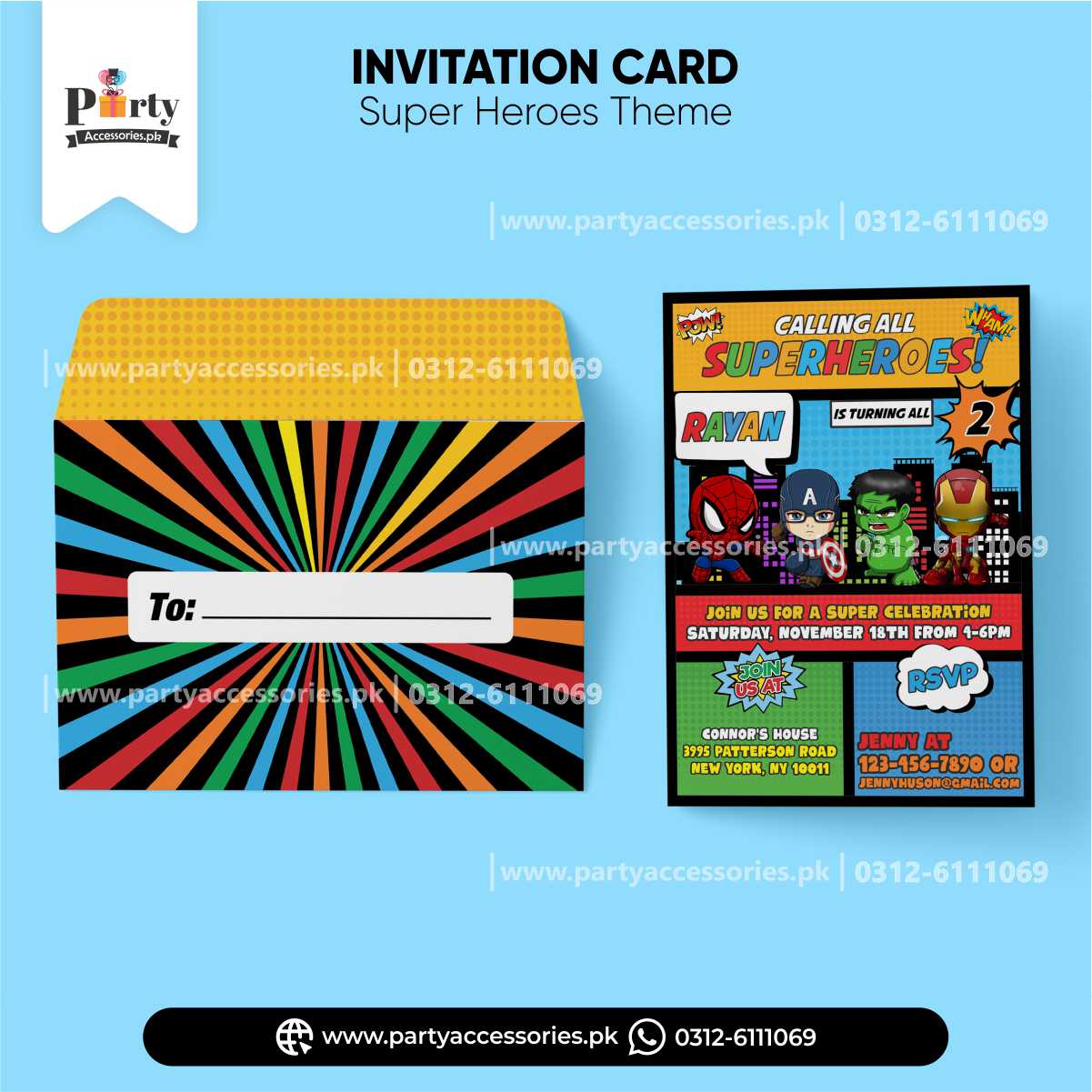 Customized Superheros theme Party Invitation Cards for birthday ...