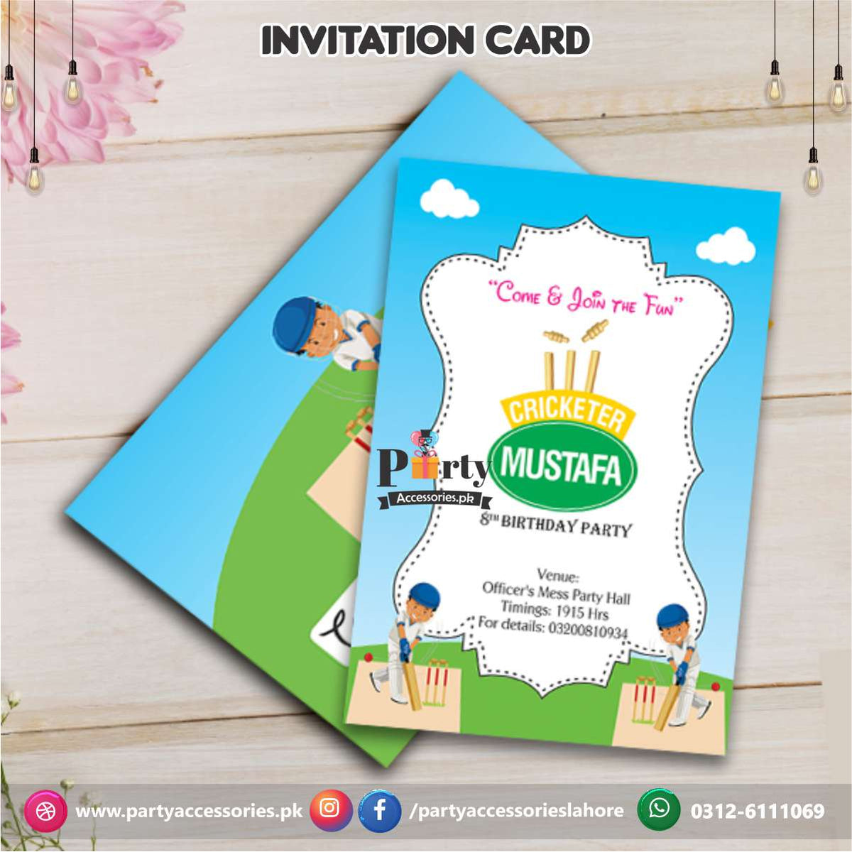 Customized Cricket Birthday Party Theme Invitation Cards (6pcs ...