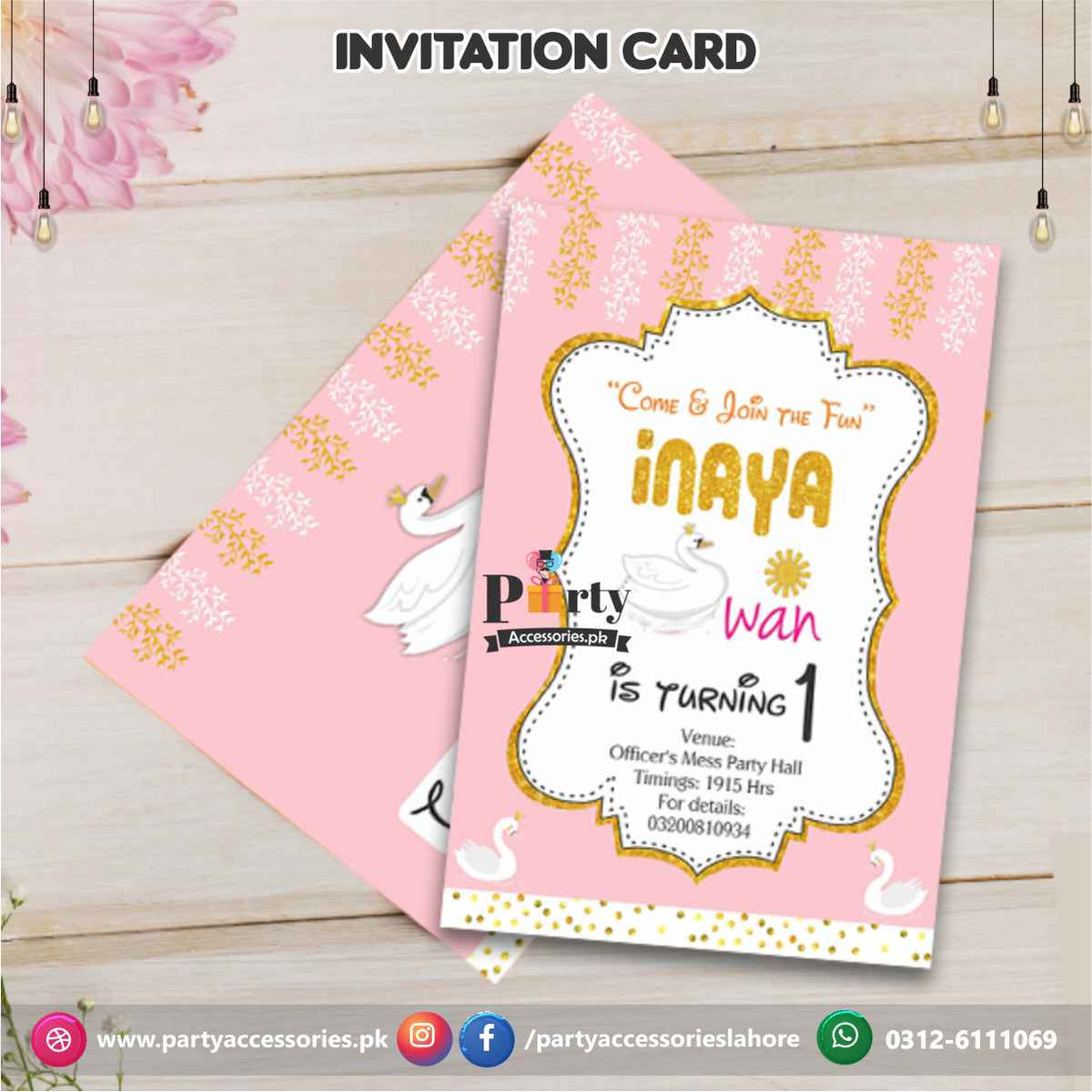 Customized Swan Birthday Party Theme Invitation Cards (6pcs ...