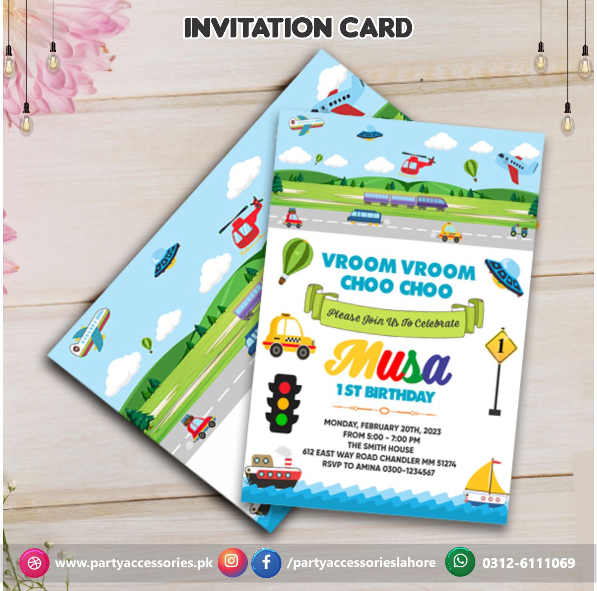 Customized Transport Birthday Party Theme Invitation Cards ...