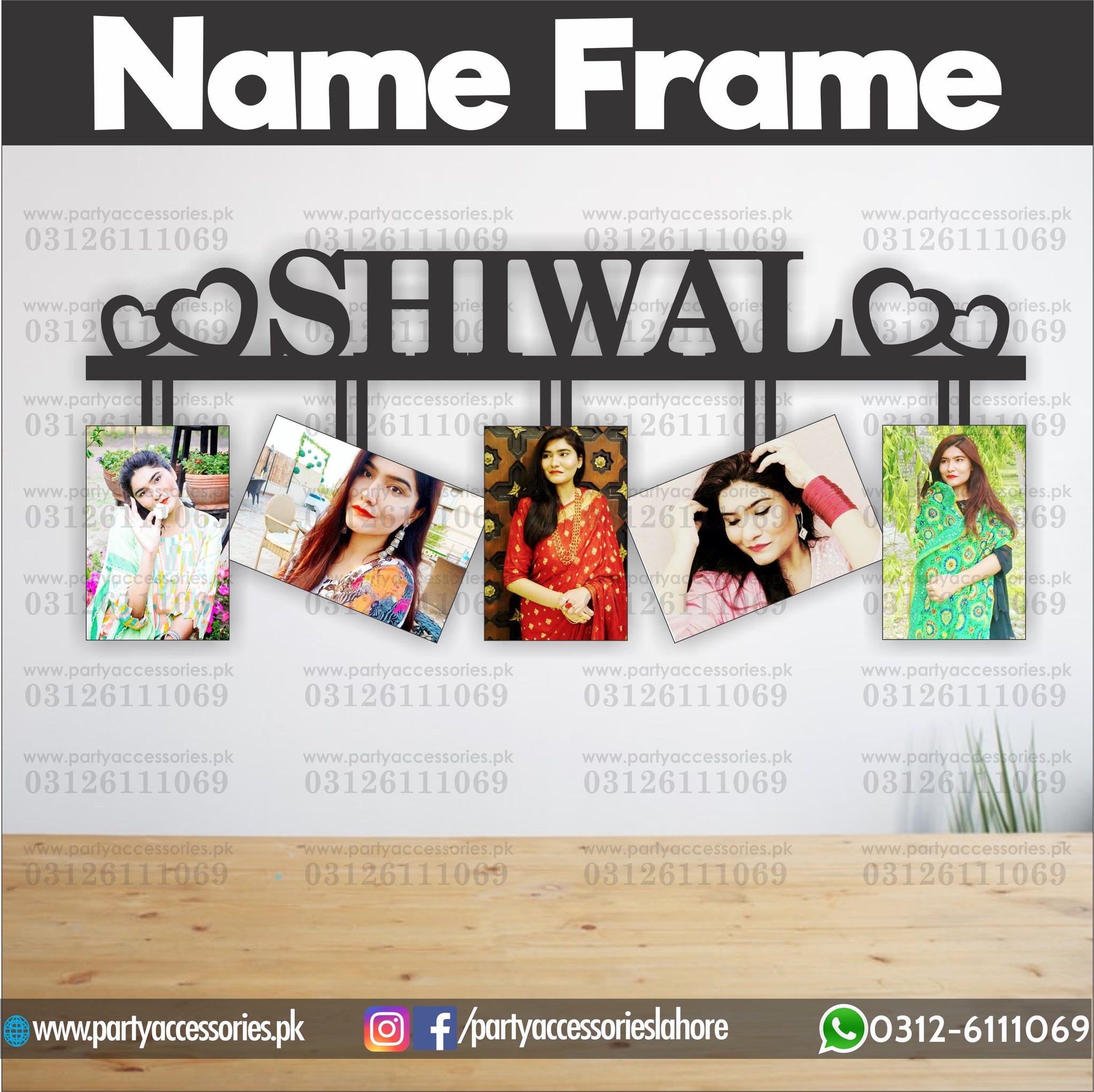 Customized NAME wall frame with 5 images – PartyAccessories.pk