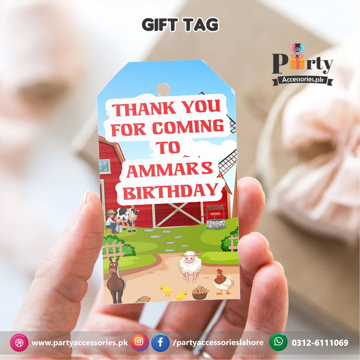 Customized Farm animals theme Party Gift / Thank you tags ...