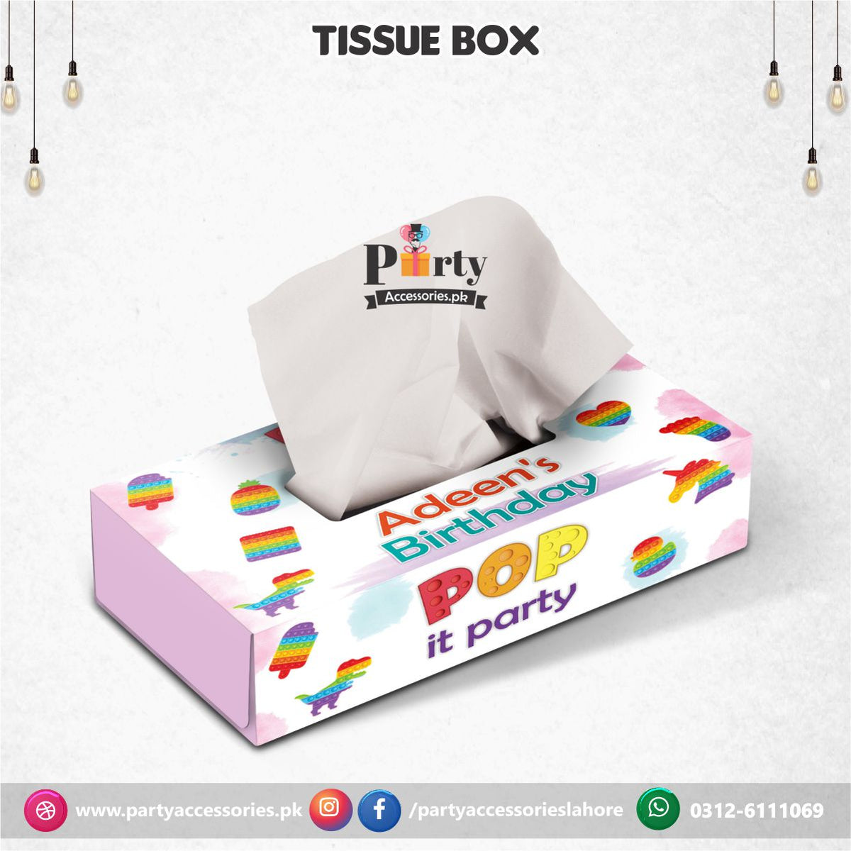 Customized Tissue Box in Pop It Party theme birthday table Decor ...