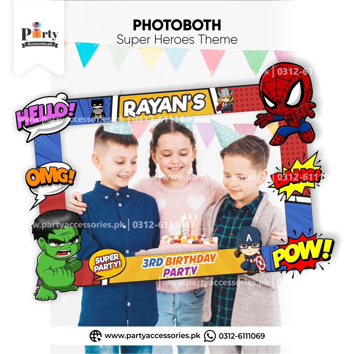 Superheros theme birthday party Customized Photo Booth /Selfie frame ...