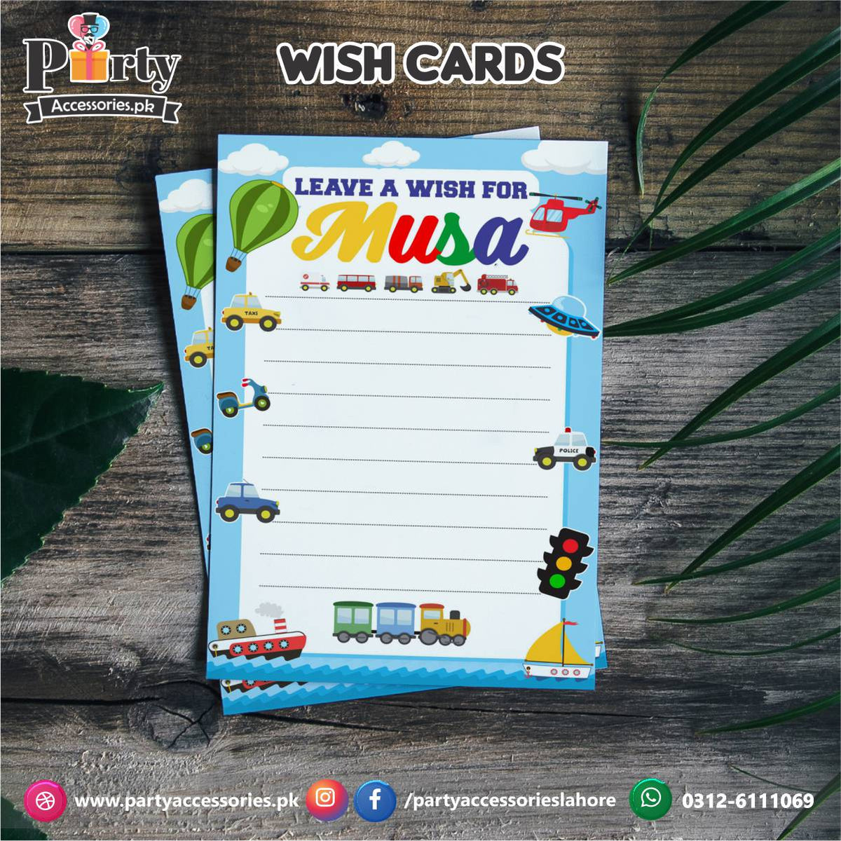Transport Theme Party Wish Cards | Pack of 6 – PartyAccessories.pk