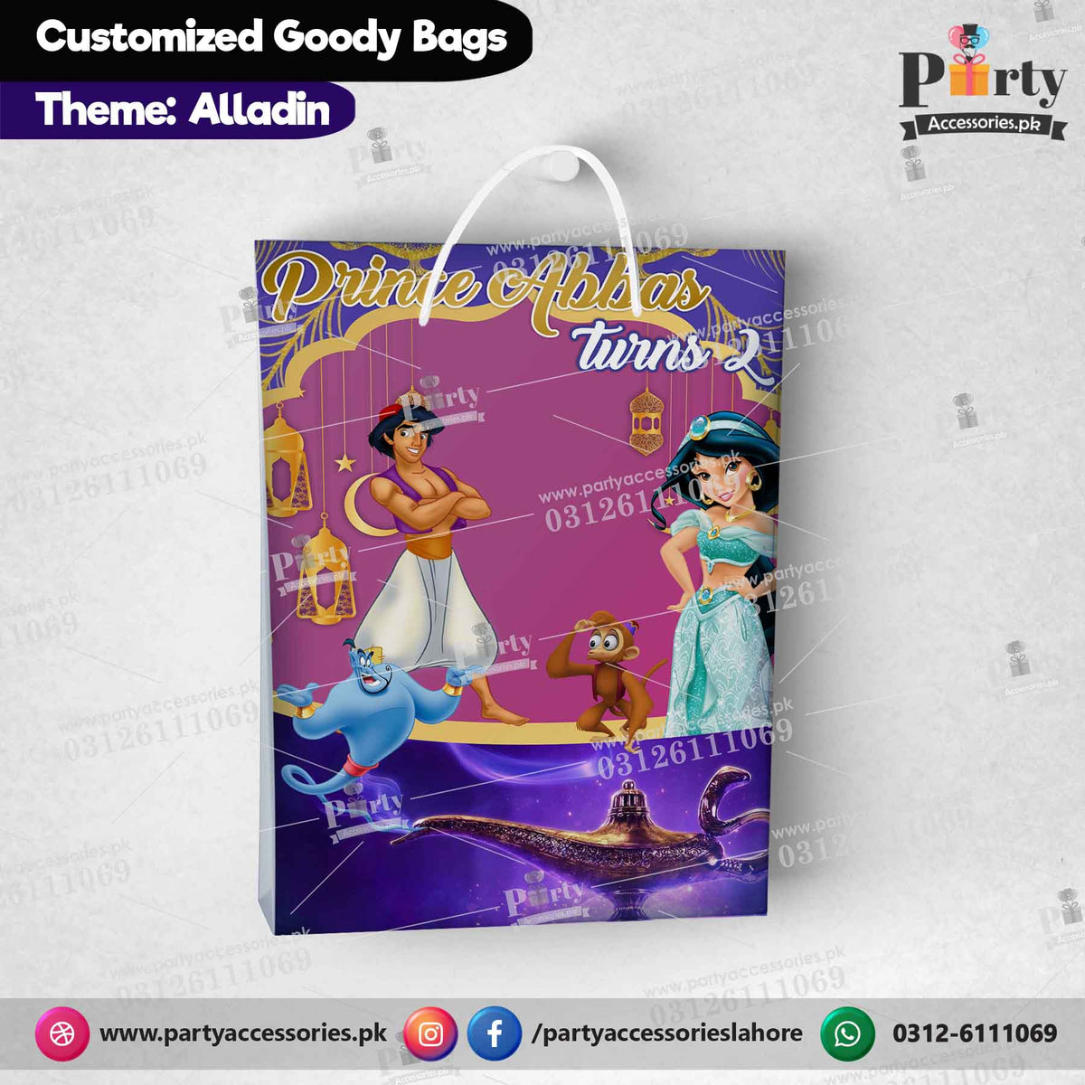 Aladdin Princess theme Customized Goody Bags / favor bags ...