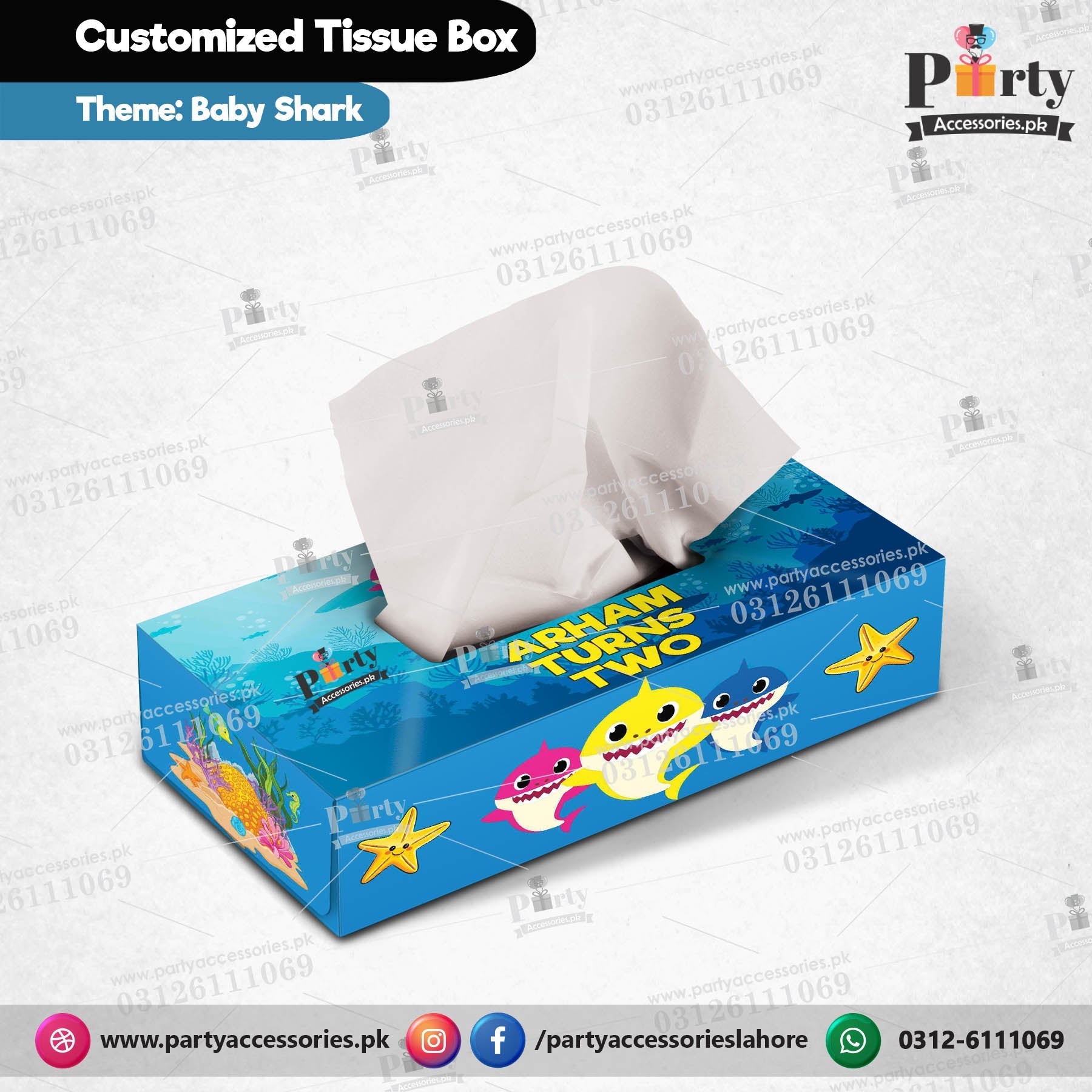 Baby shark theme birthday party Celebrations | Customized Tissue Box ...
