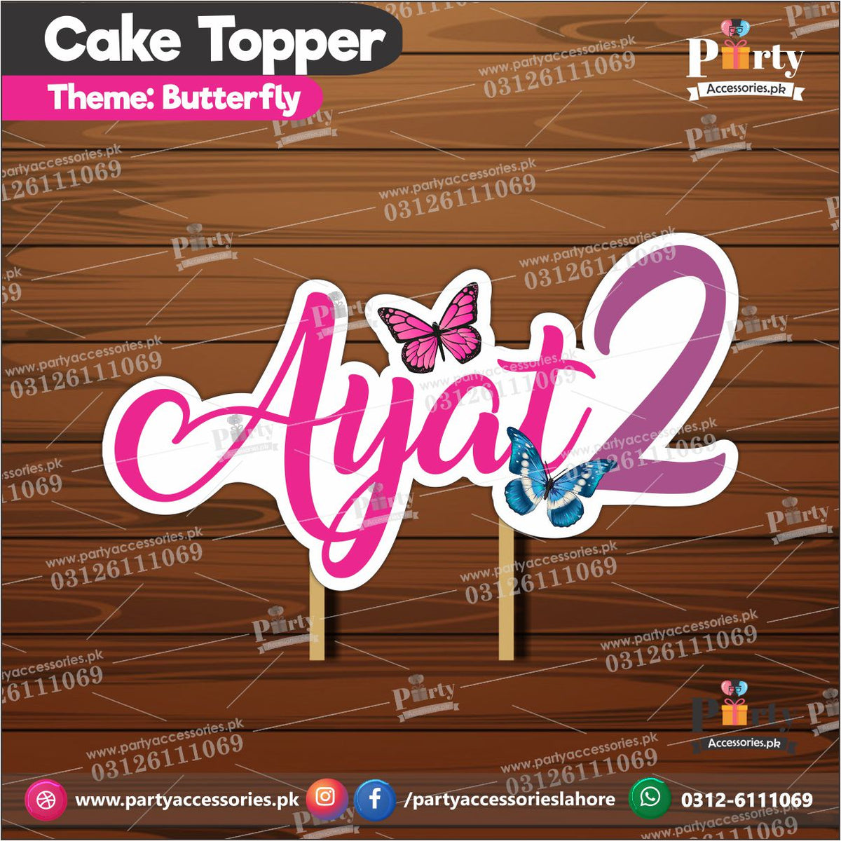 Butterfly Theme Card Cake Topper | Personalized Cake Decoration ...