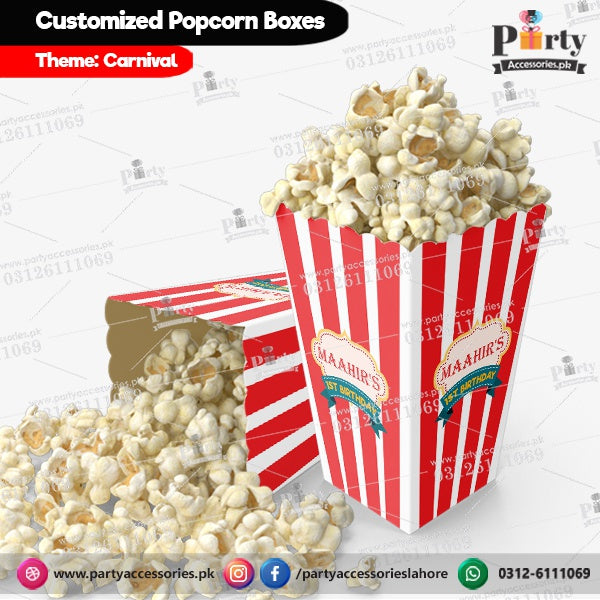 Customized Popcorn boxes for Carnival Circus themed birthday party ...