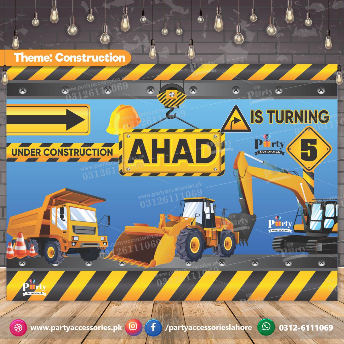 Construction theme Birthday Party | Customized wall Backdrop ...