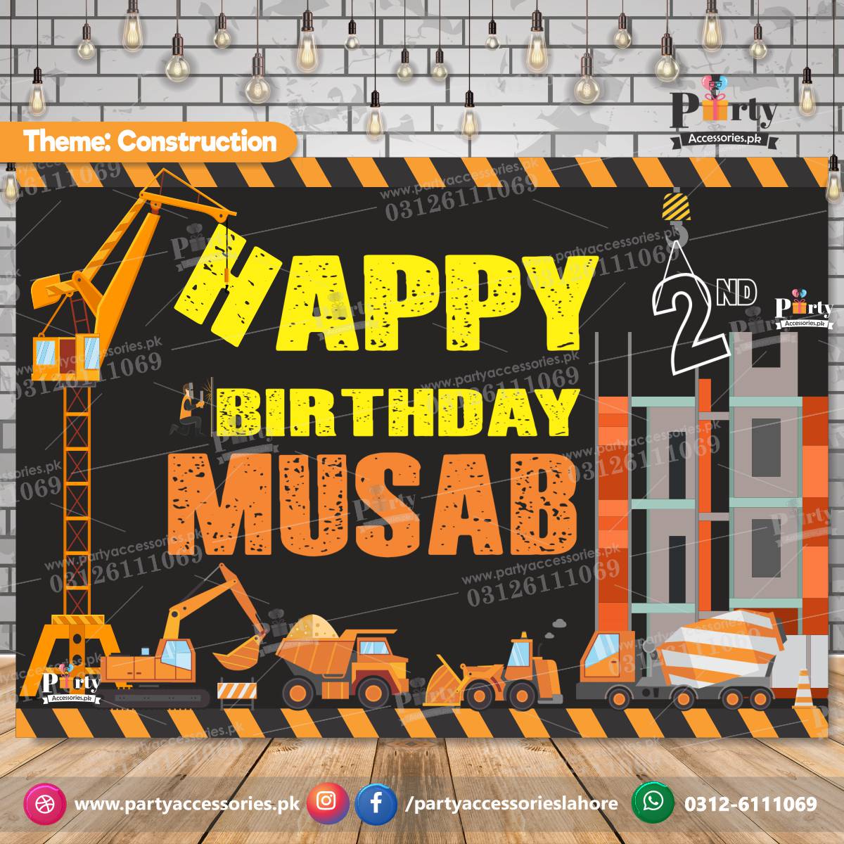Construction theme Birthday Party | Customized wall Backdrop ...
