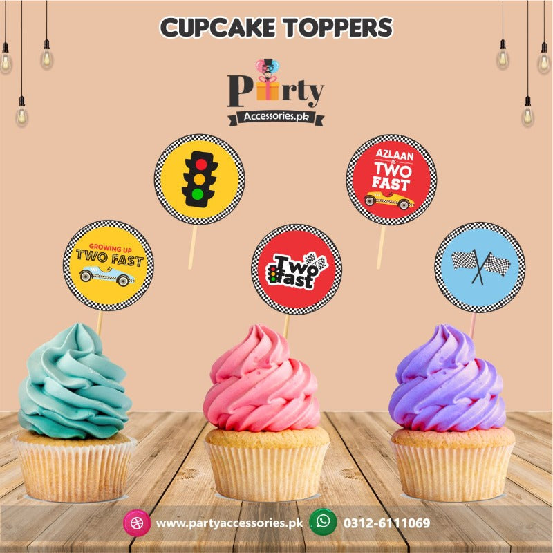 Two Fast Theme Birthday Cupcake Toppers Round Cutout (Pack of 15 ...