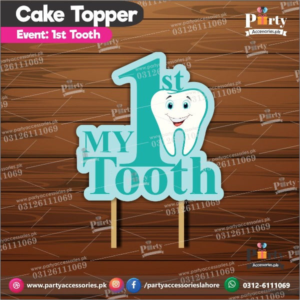 First tooth party cake topper for boy in blue – PartyAccessories.pk