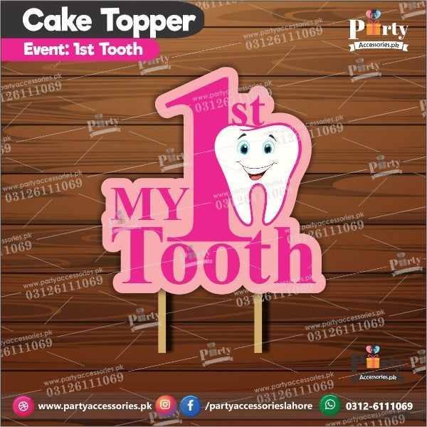 First tooth party cake topper for Girl in pink – PartyAccessories.pk