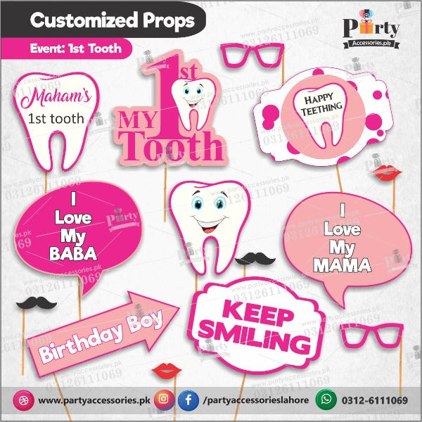 First tooth party Photo Props set for Baby girl in pink ...