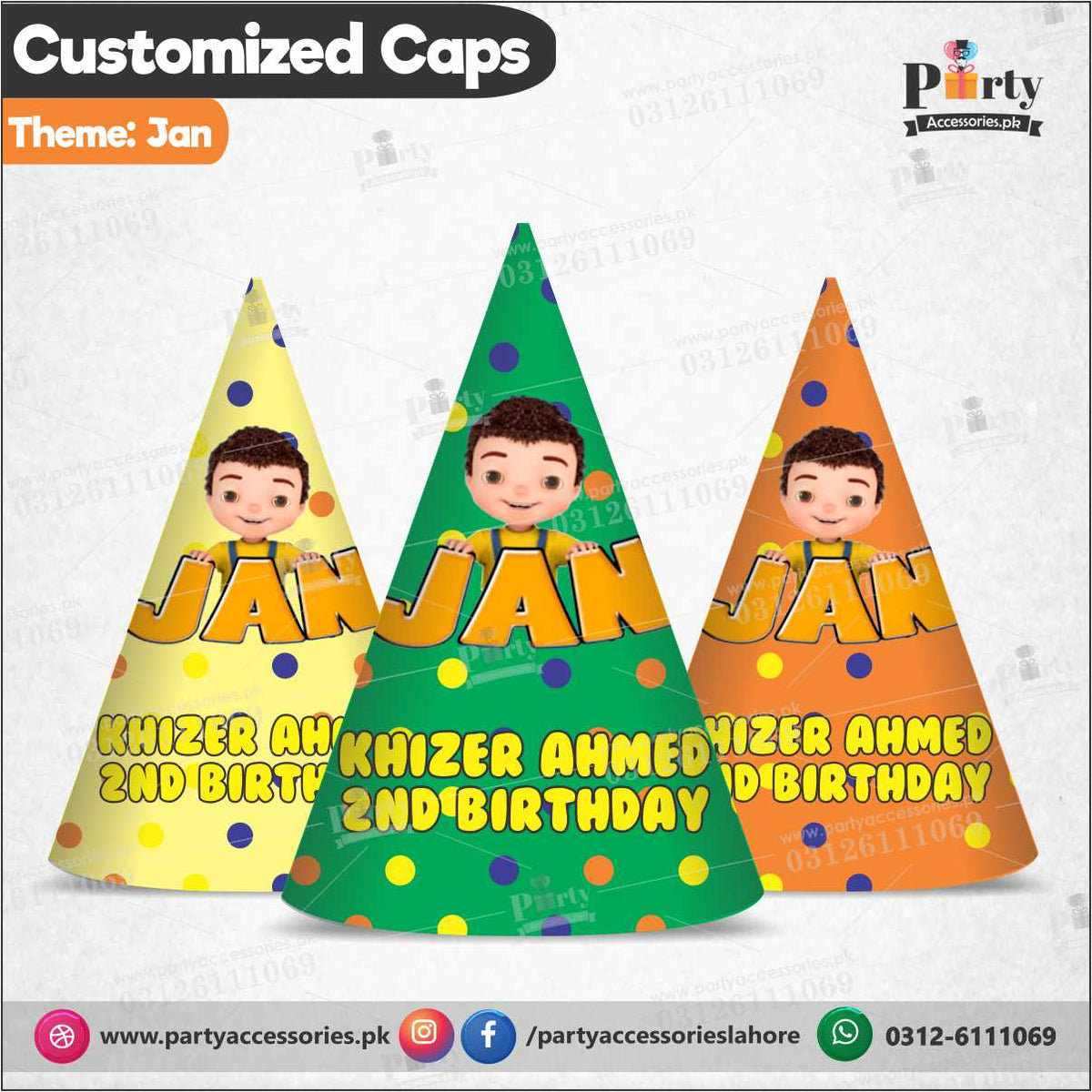 Customized caps in JAN theme birthday party – PartyAccessories.pk