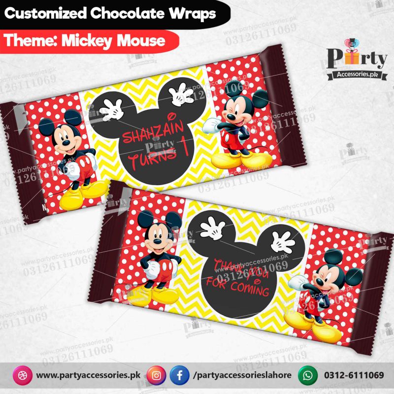 Mickey Mouse Theme Customized Chocolate Wraps (Pack of 6 ...