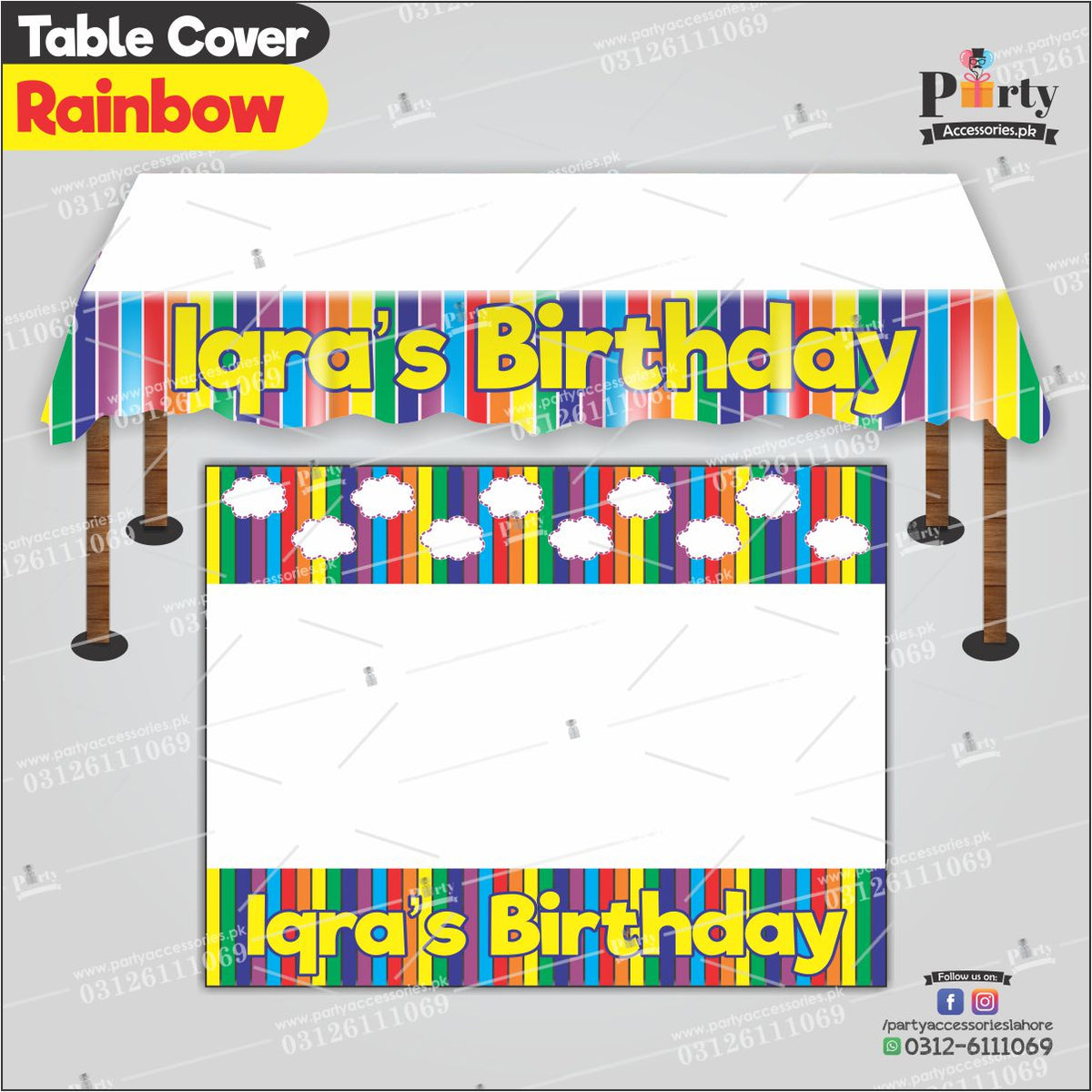 Customized Rainbow Theme Birthday table top sheet – PartyAccessories.pk