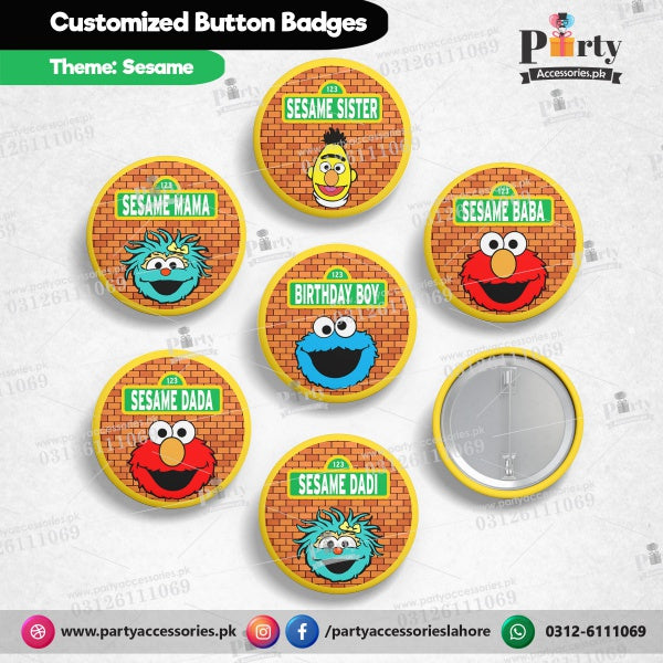 Customized Sesame Street theme button badges for birthday parties ...
