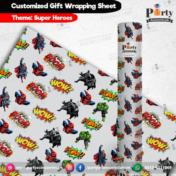 Superheroes Theme birthday party | Personalized Gift Wrap for Heroes ...
