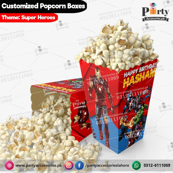Super hero / AVENGERS themed birthday party | Customized Popcorn boxes ...